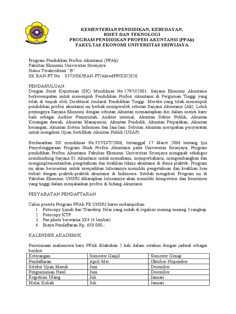 Program PPAk Fakultas Ekonomi UNSRI | PDF