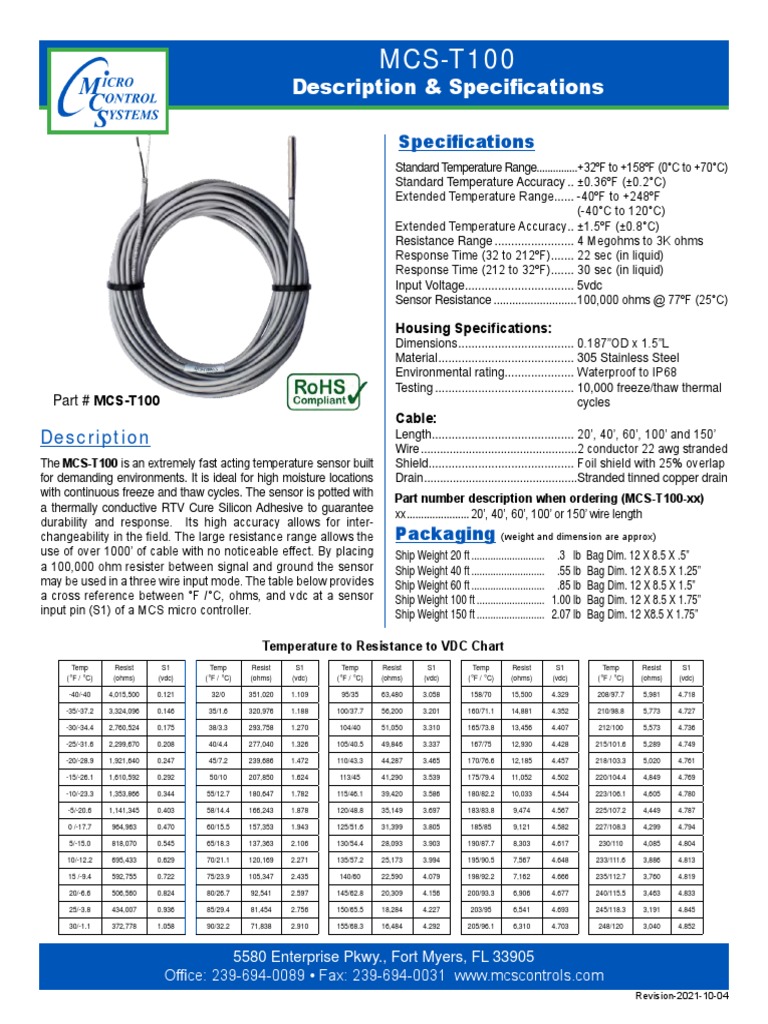 MCS-T100 Spec Sheet | PDF | Electrical Resistance And Conductance ...