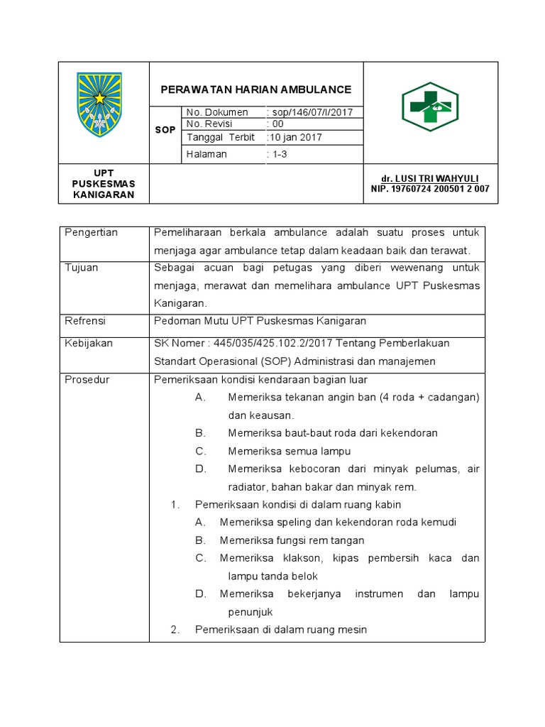 Sop. Perawatan Harian Ambulance | PDF