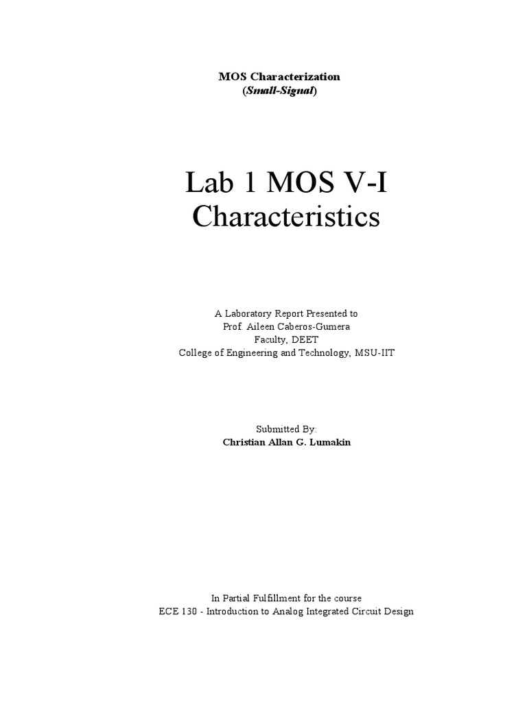 Lab 1 Mos V-I Characteristics: MOS Characterization (Small-Signal ...