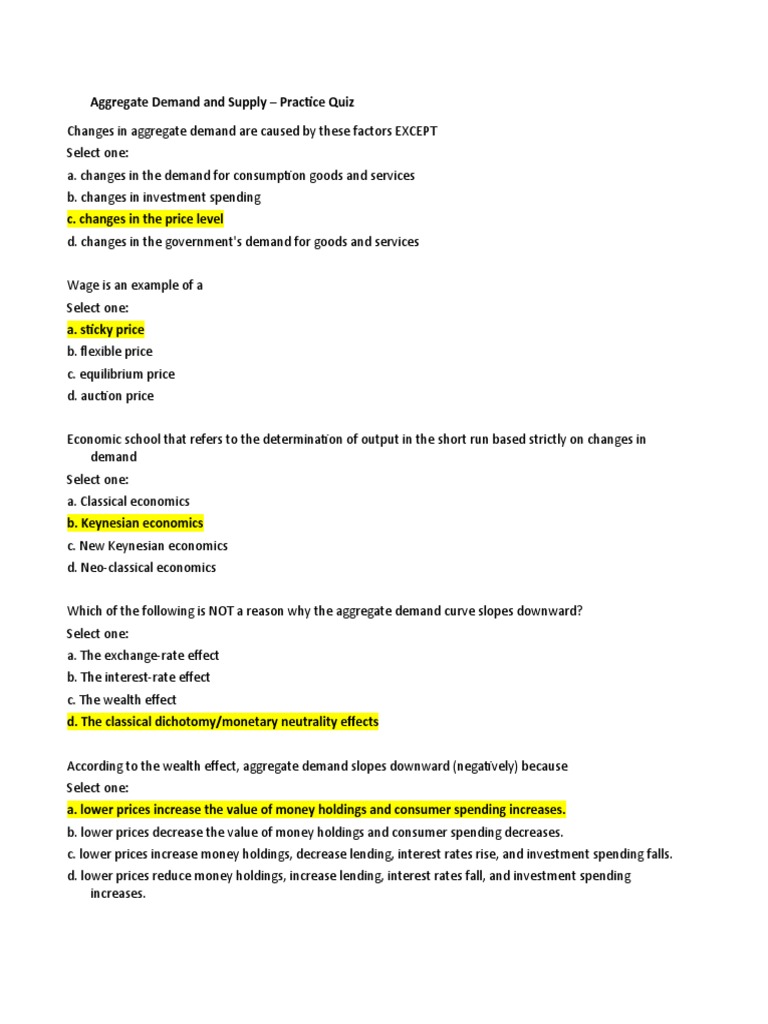 Aggregate Demand Curve Quiz Insights | PDF | Long Run And Short Run ...