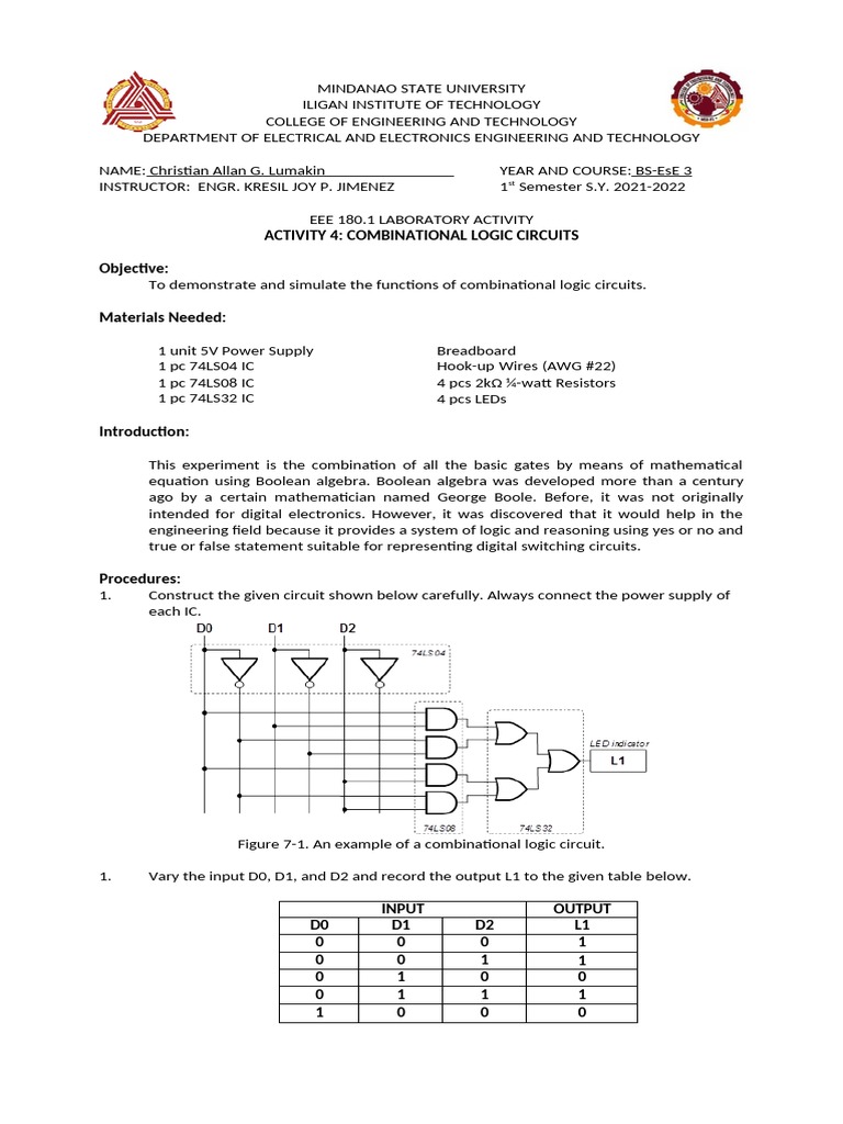 Combinational Logic Circuits | PDF | Logic Gate | Electronic Circuits