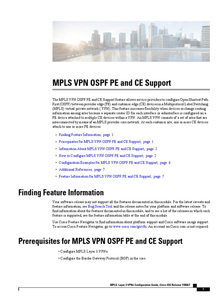 Mpls VPN Ospf Pe and Ce Support: Finding Feature Information | PDF ...