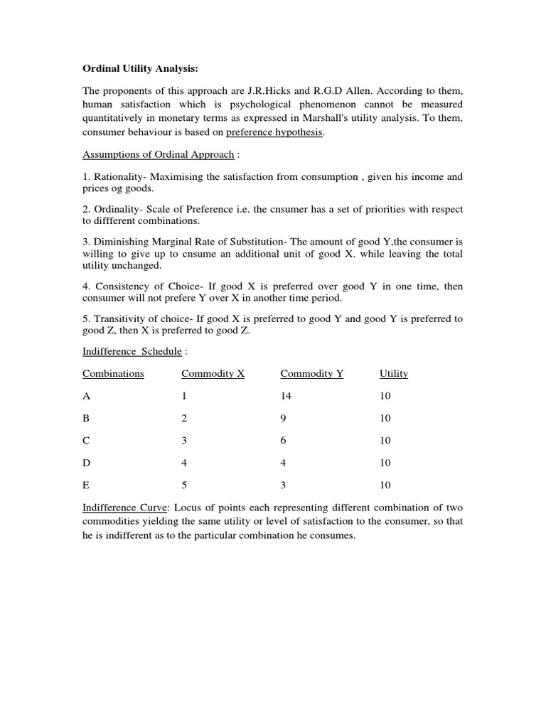 Ordinal Utility Analysis | PDF