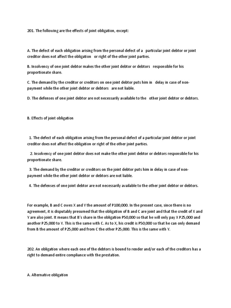 Effects of Joint Obligations and Other Related Terms | PDF | Debtor ...