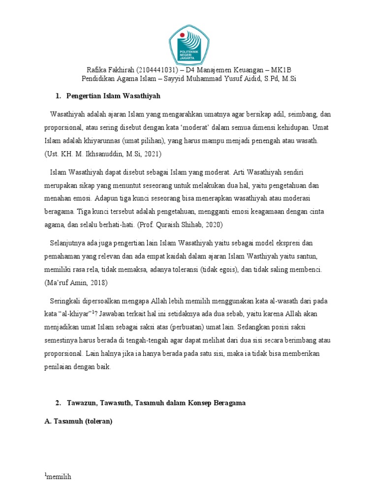 Pengertian Islam Wasathiyah Dan Tawazun, Tawasuth, Tasamuh Dalam Konsep ...