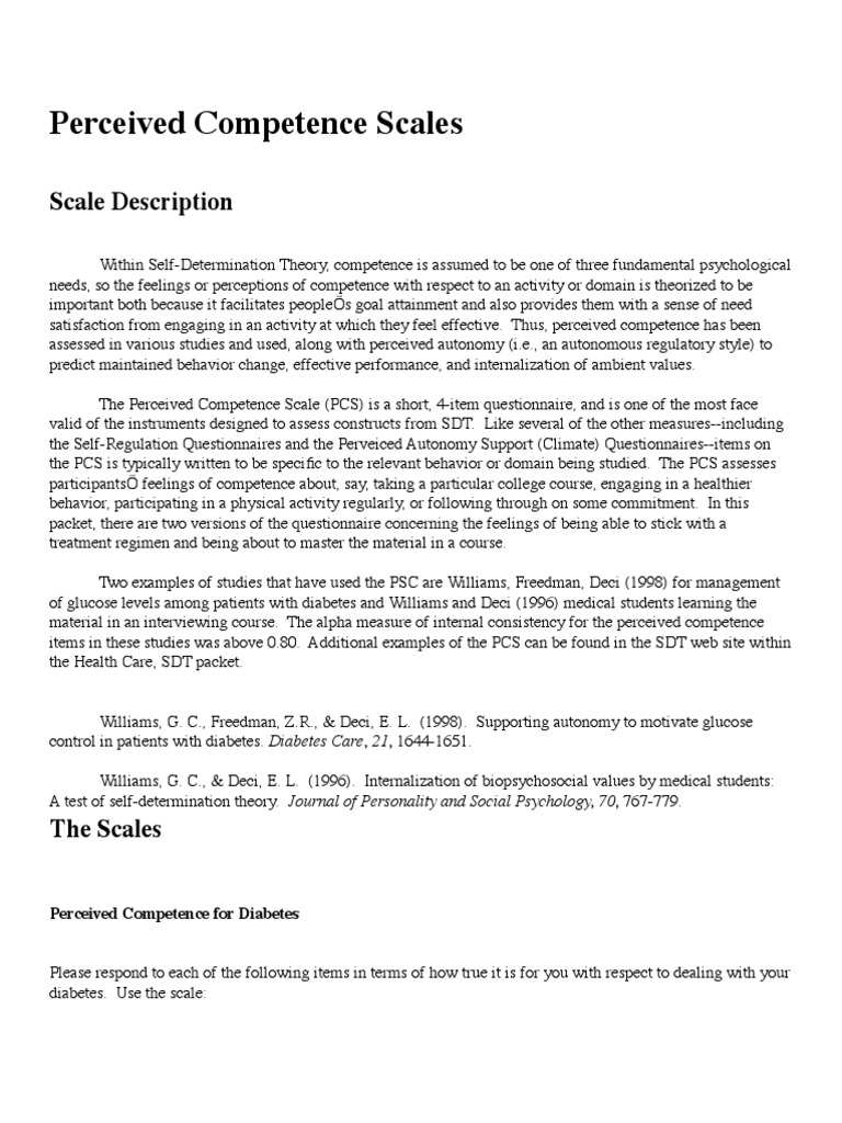 Perceived Competence Scales: Scale Description | PDF ...