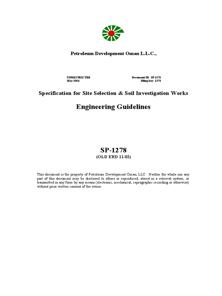SP-1278 - Specification For Site Selection and Soil Investigation Works ...