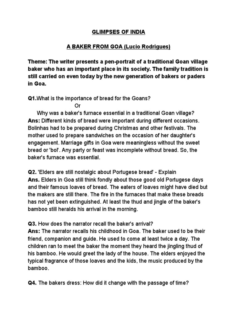 Glimpses of India (A Baker From Goa Assignment-10 | PDF