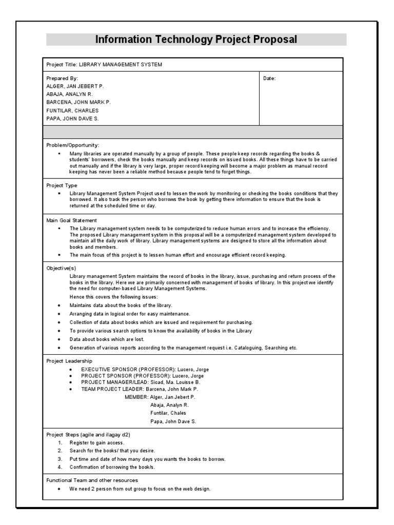Information Technology Project Proposal: Project Title: Library ...