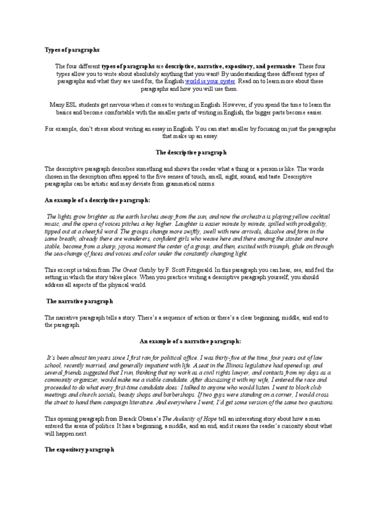 Types of Paragraphs: World Is Your Oyster | PDF | Narrative | Toilet