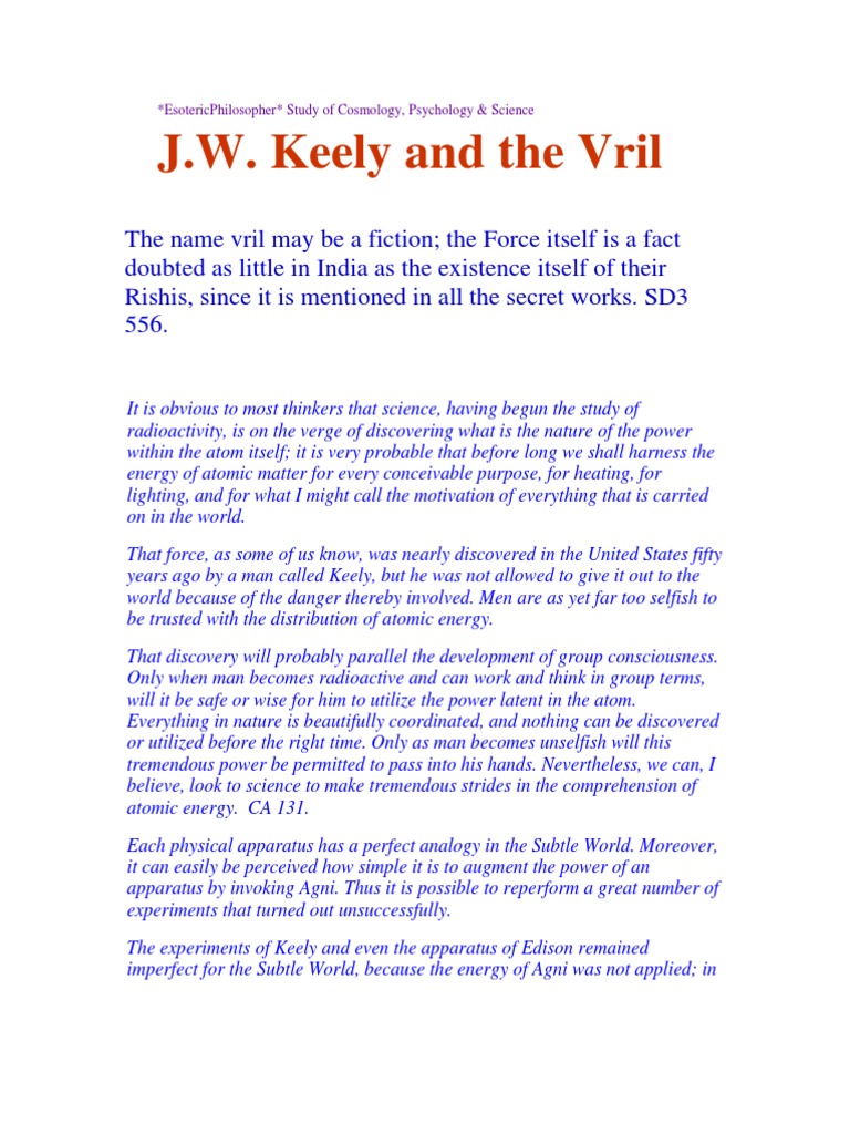 John Ernst Worrell Keely and The Vril | PDF | Matter | Plutonium