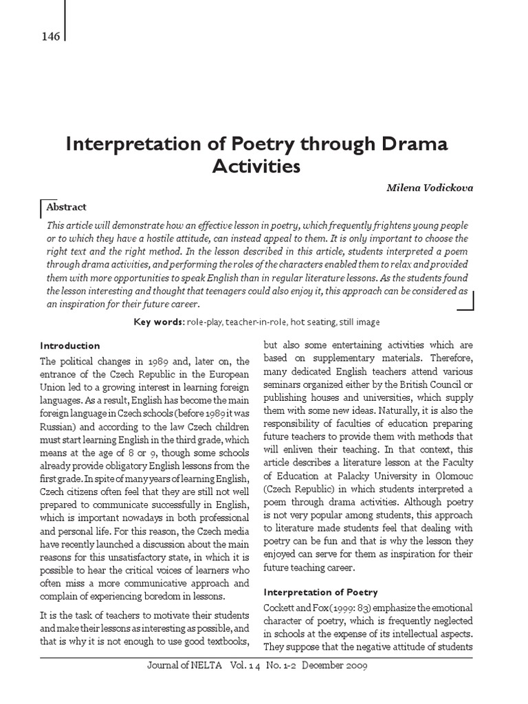 Interpretation of Poetry Through Drama Activities: Key Words: Role-Play ...