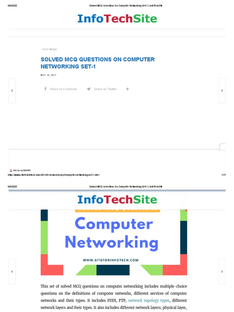 Solved MCQ Questions On Computer Networking Set-1 - InfoTechSite | Download Free PDF | Network ...