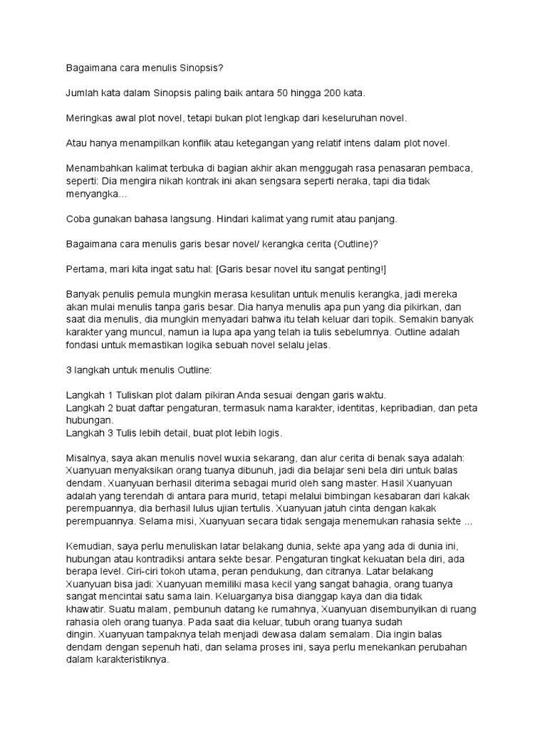 Panduan Menulis Sinopsis Dan Outline Novel Pdf Fiksi Umum