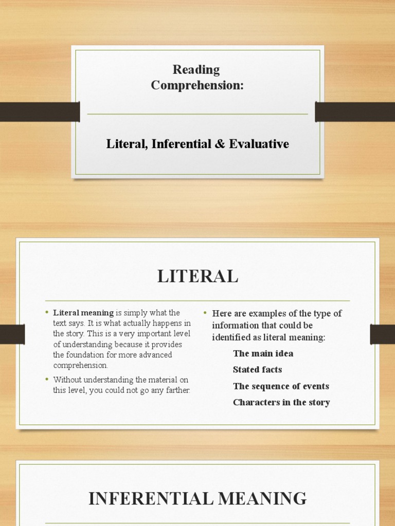 Reading Comprehension:: Literal, Inferential & Evaluative | PDF ...