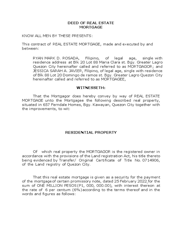 Deed of Real Estate Mortgage | PDF | Mortgage Law | Real Property Law