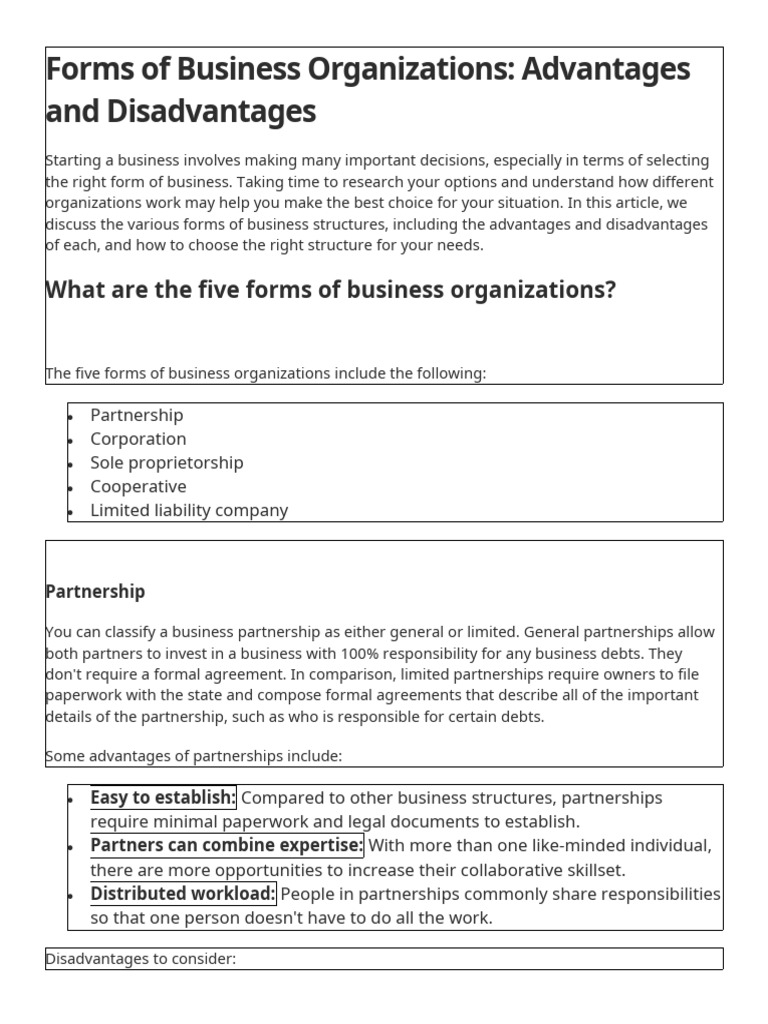 Forms of Business Organizations | PDF | Limited Liability Company ...