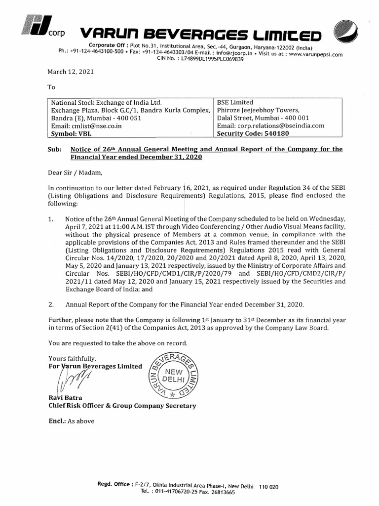 Varun Beverages | PDF | Password | Electronic Voting