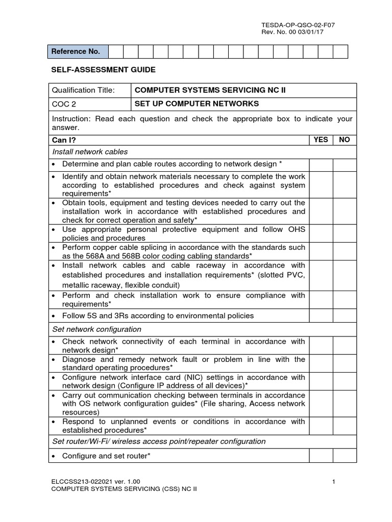 Coc2 Self Assessment Guide (Sag) | PDF | Computer Network | Wi Fi