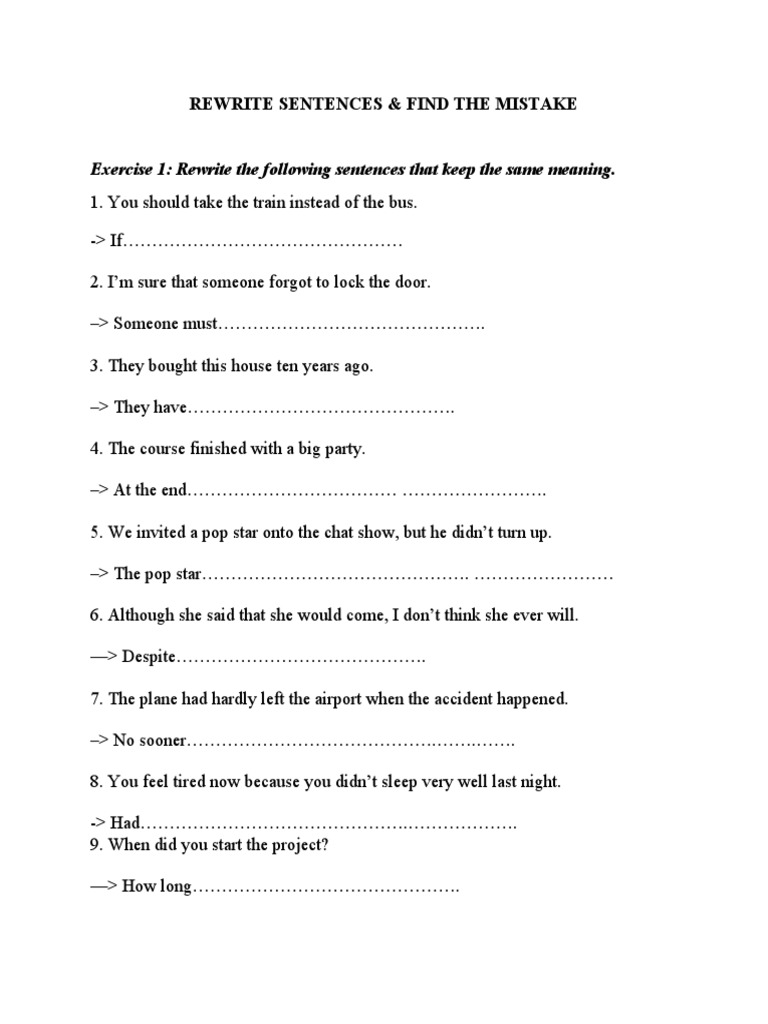 Rewrite Sentences-Hw | PDF