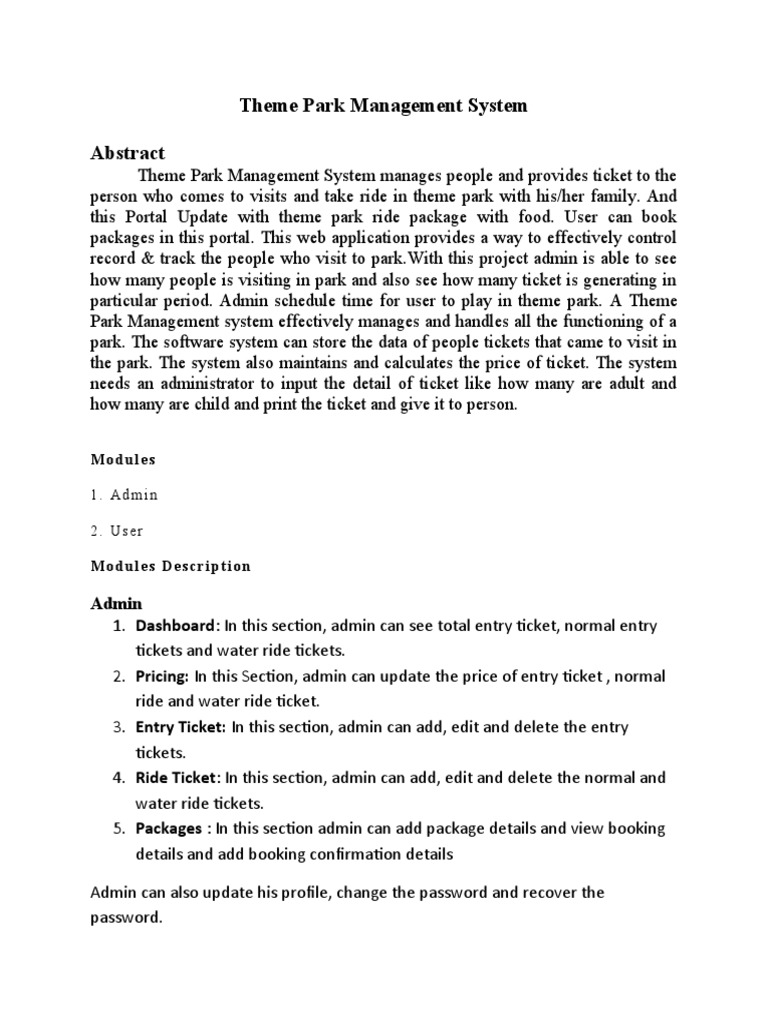 Theme Park Management System: Admin | PDF | Operating System | Computer ...