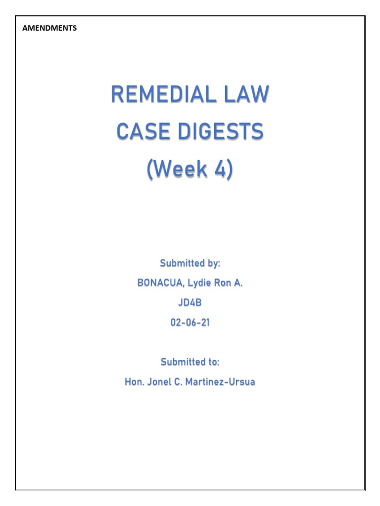 Remedial Law Case Digests (Week 4) : Amendments | PDF | Complaint ...