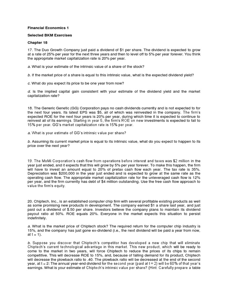 Selected BKM Exercises 1 - v2 | PDF | Beta (Finance) | Capital Asset ...