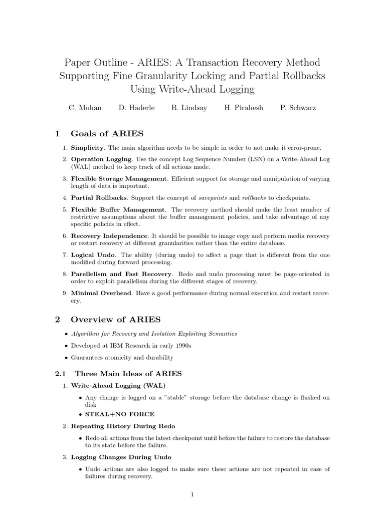 ARIES: A Transaction Recovery Method Supporting Fine Granularity ...