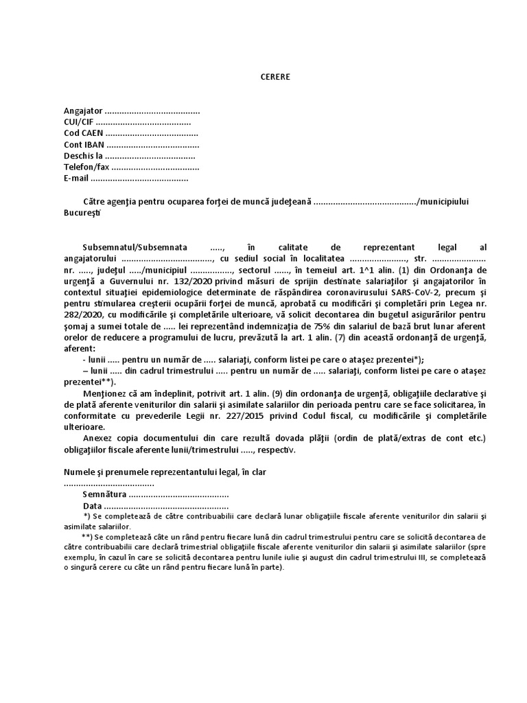 Formulare Noi Cerere Reducere Timp Munca OUG 132 - 09.07.2021 | PDF