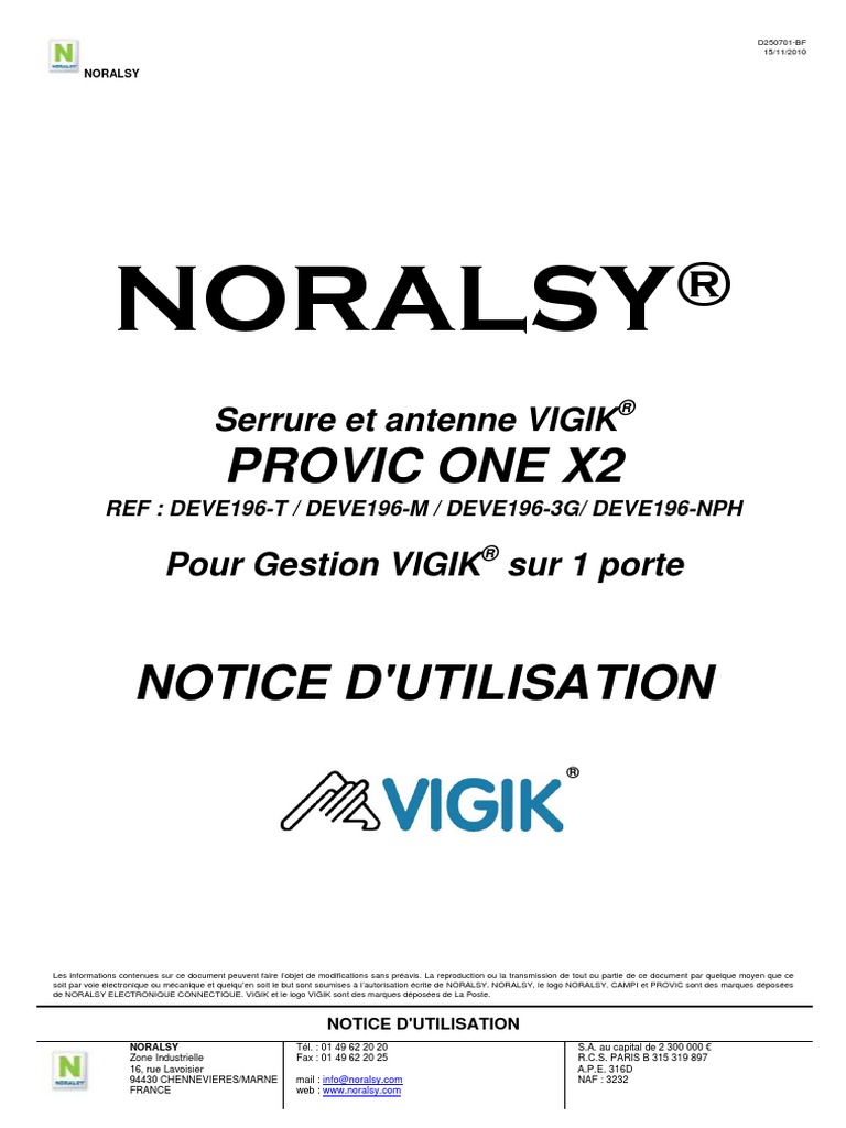Notice Utilisation Digicode Noralsy Provic One X2 | PDF | Public-key cryptography | Carte à puce