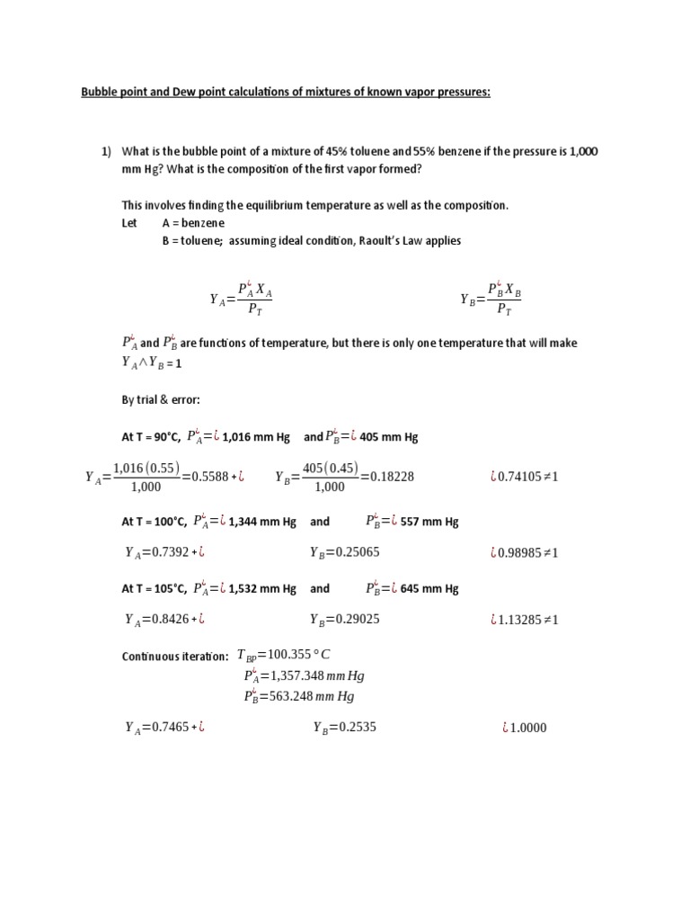 Bubble Point and Dew Point Calculations of Mixtures of Known Vapor Pressures | Download Free PDF ...