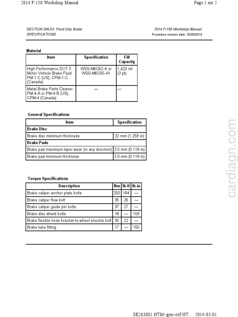 Material Item Specification Fill Capacity: SECTION 206-03: Front Disc ...