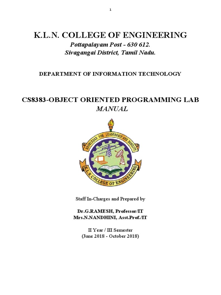 CS8383-OOPS Labmanual-Withoutpgm | PDF | Computer File | Class (Computer Programming)