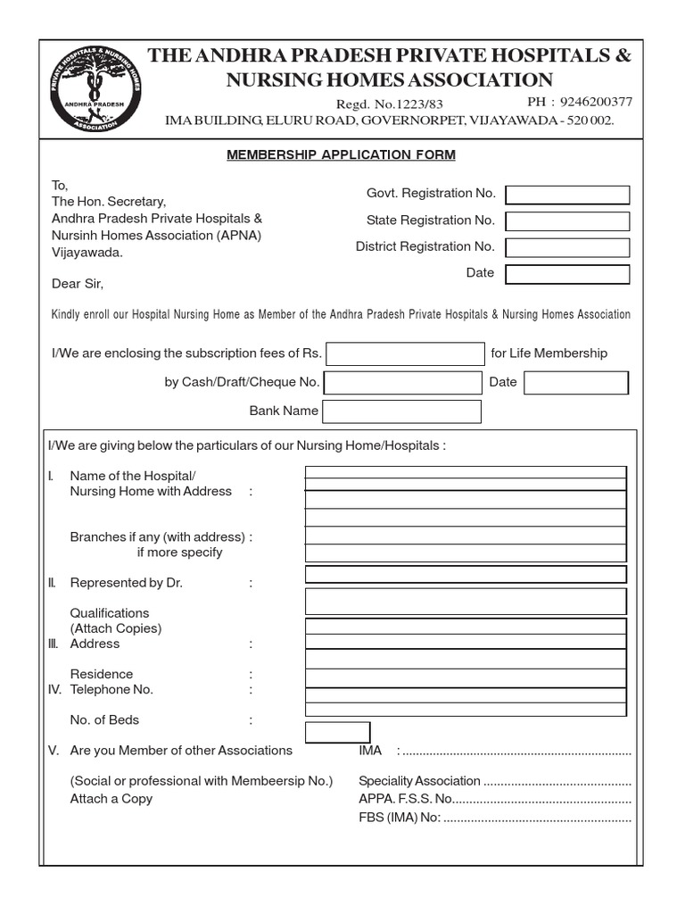 APNA Membership Application Form | PDF | Hospital | Government