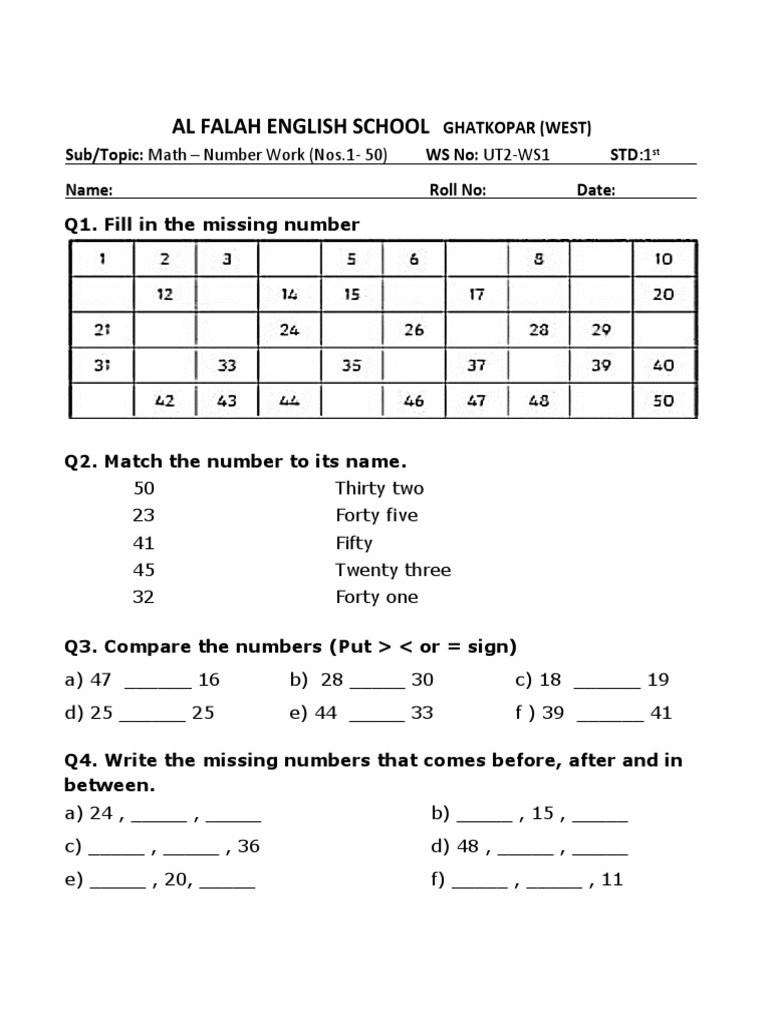 1st STD Maths Number Work - Practice | PDF