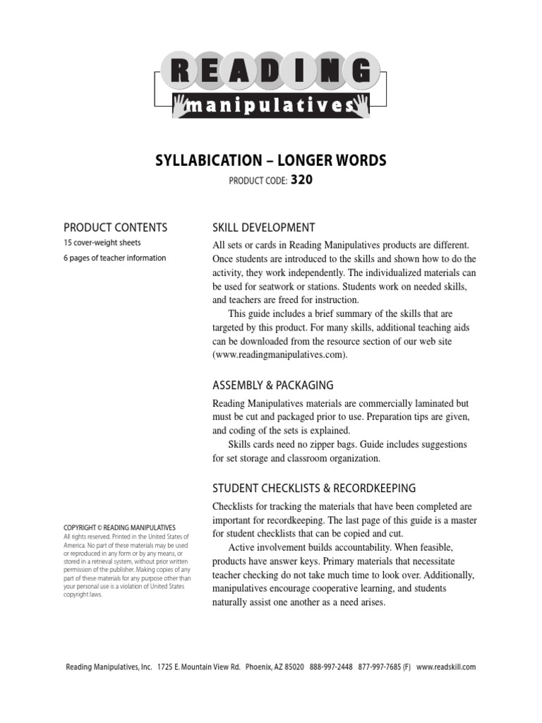 Syllabication - Longer Words: Product Contents Skill Development | PDF ...
