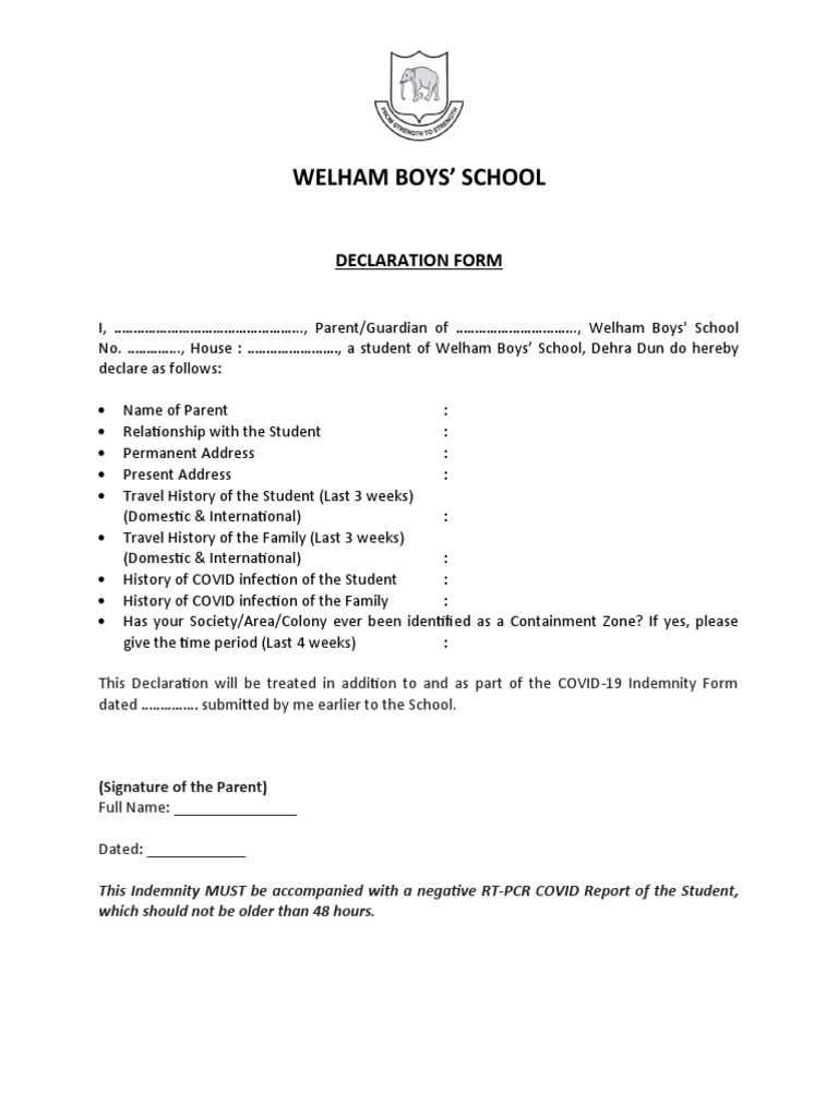 Welham Boys' School: Declaration Form | PDF | Language Arts ...