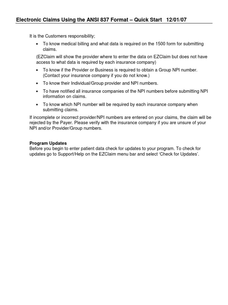 ANSI 837 Quick Start Guide | PDF | Software | Computing