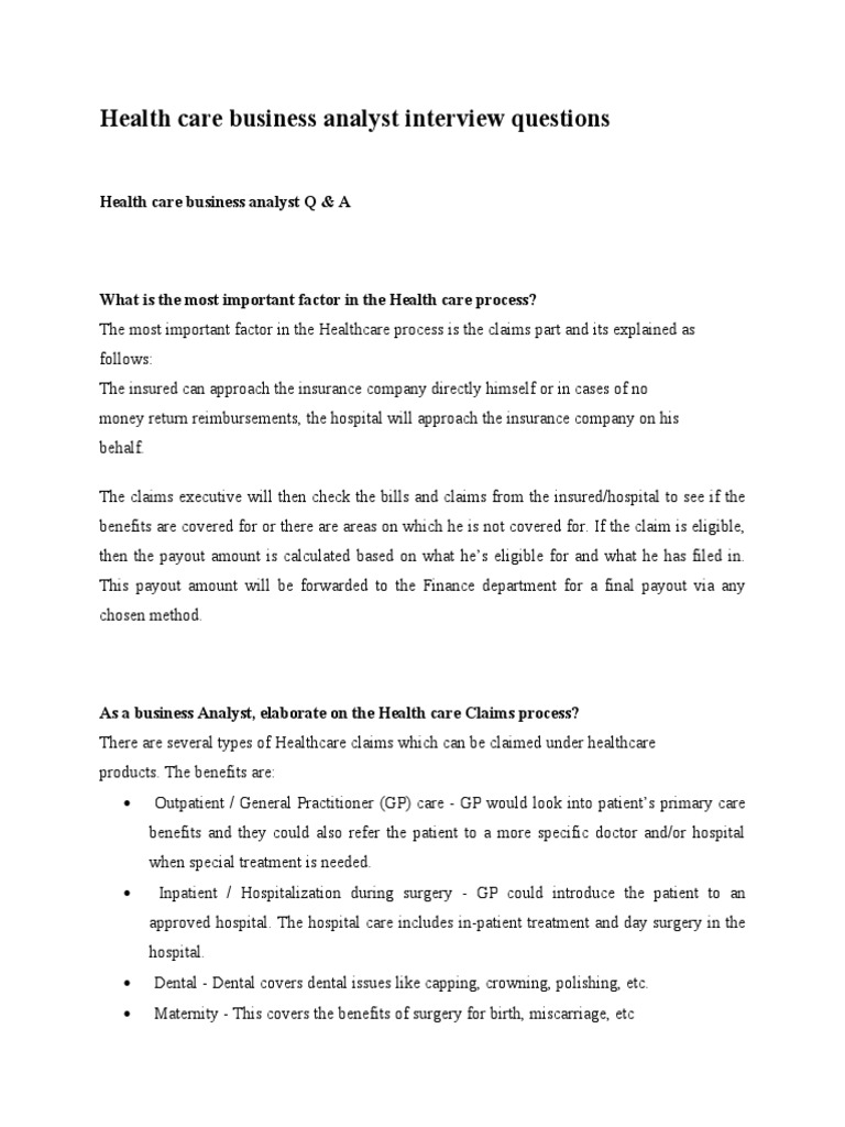 Healthcare Business Analyst Interview Q&A | PDF