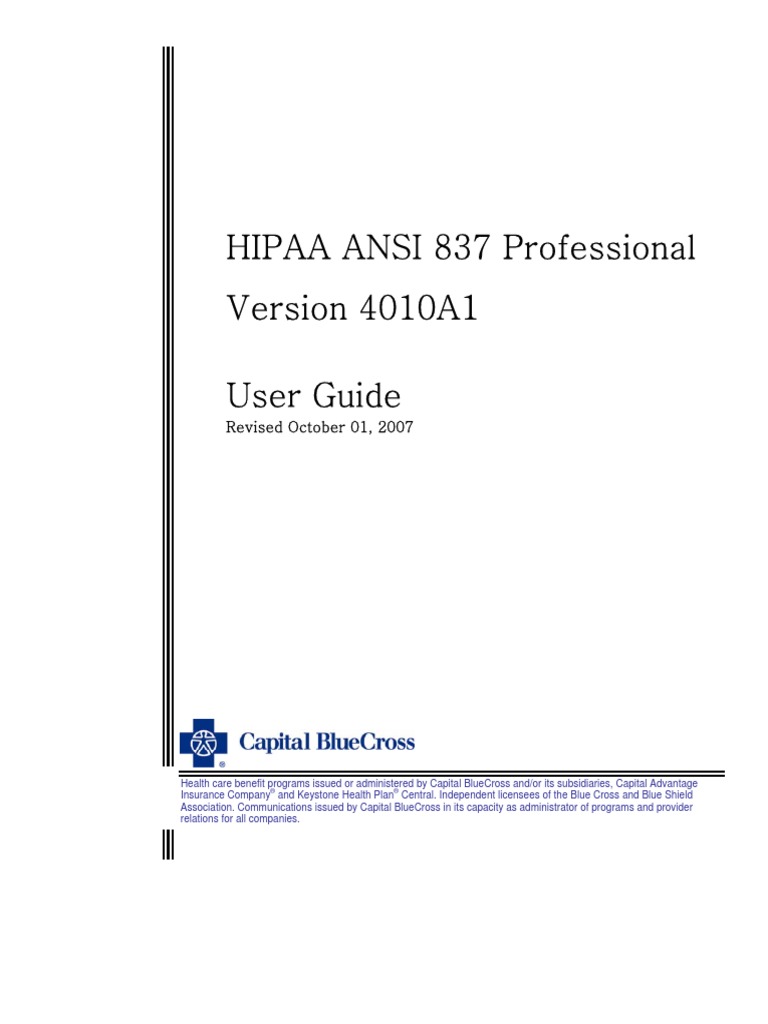 HIPAA ANSI 837 Professional Version 4010A1 User Guide: Revised October ...