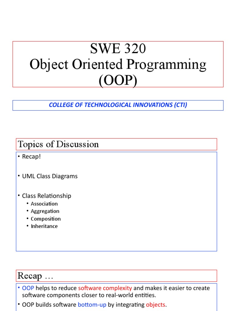 SWE 320 Object Oriented Programming (OOP) : College of Technological Innovations (Cti ...