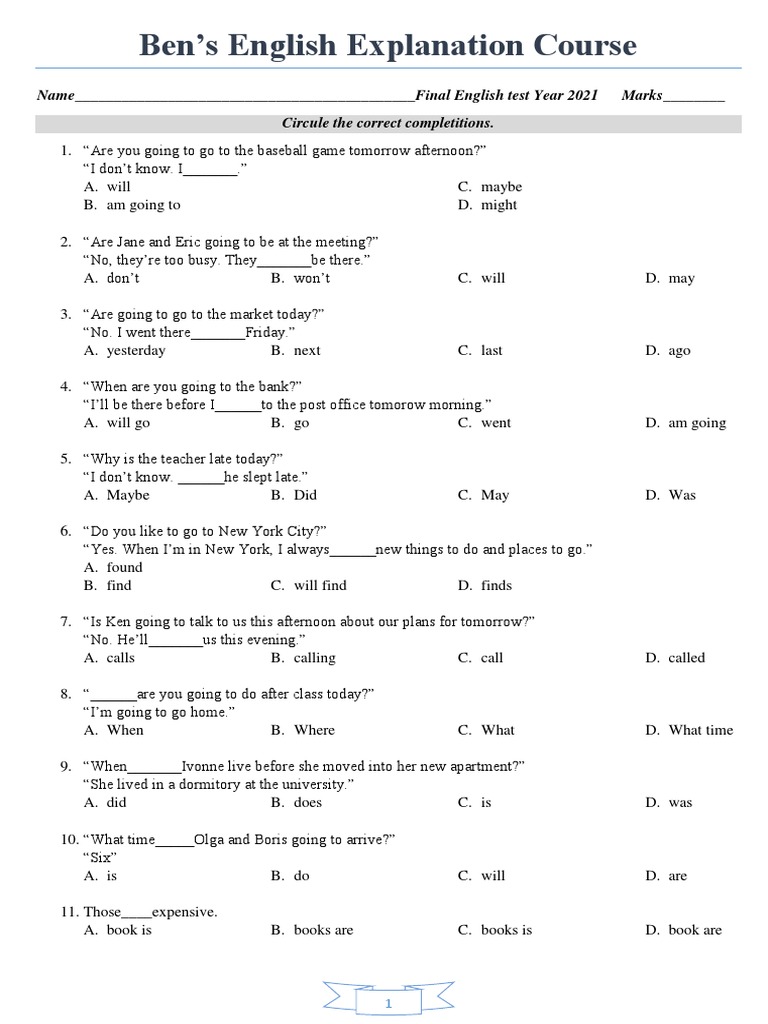 1o Teste de Ingles Final | PDF