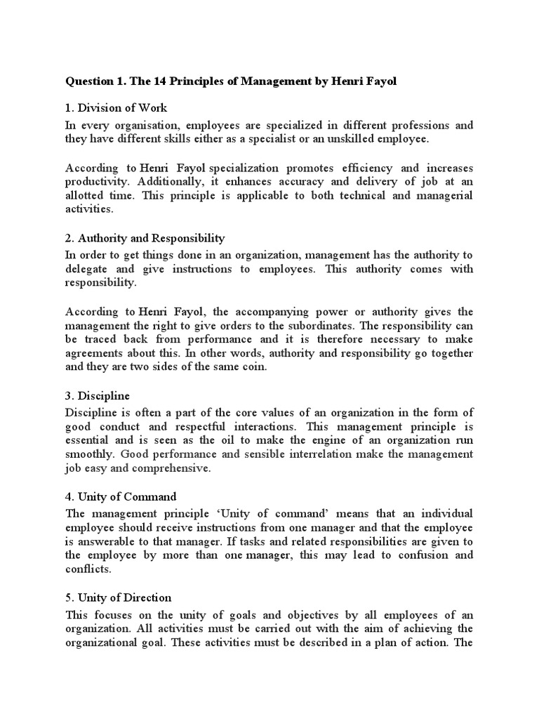 Fayol's 14 Principles of Management | PDF | Cognition | Economies