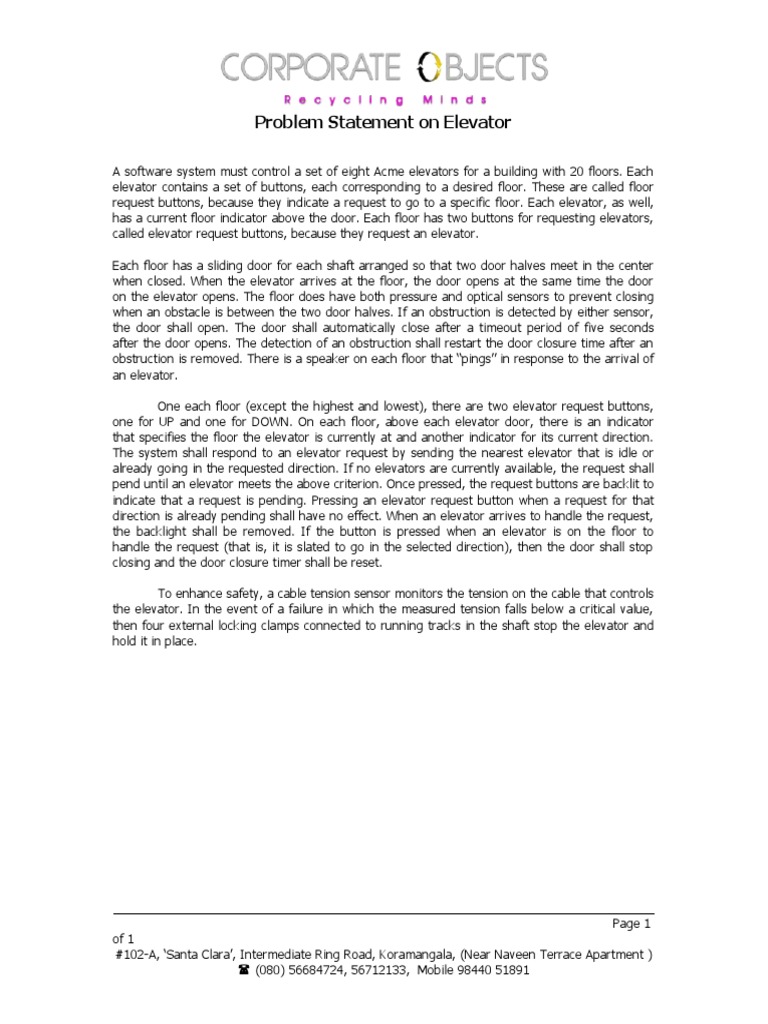 Problem Statement On Elevator Pdf