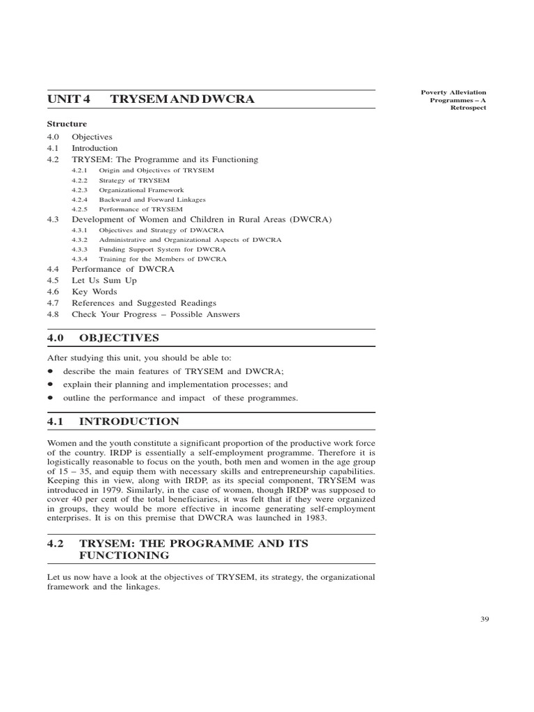 Unit-4 TRYSEM and DWCRA | Download Free PDF | Employment | Poverty