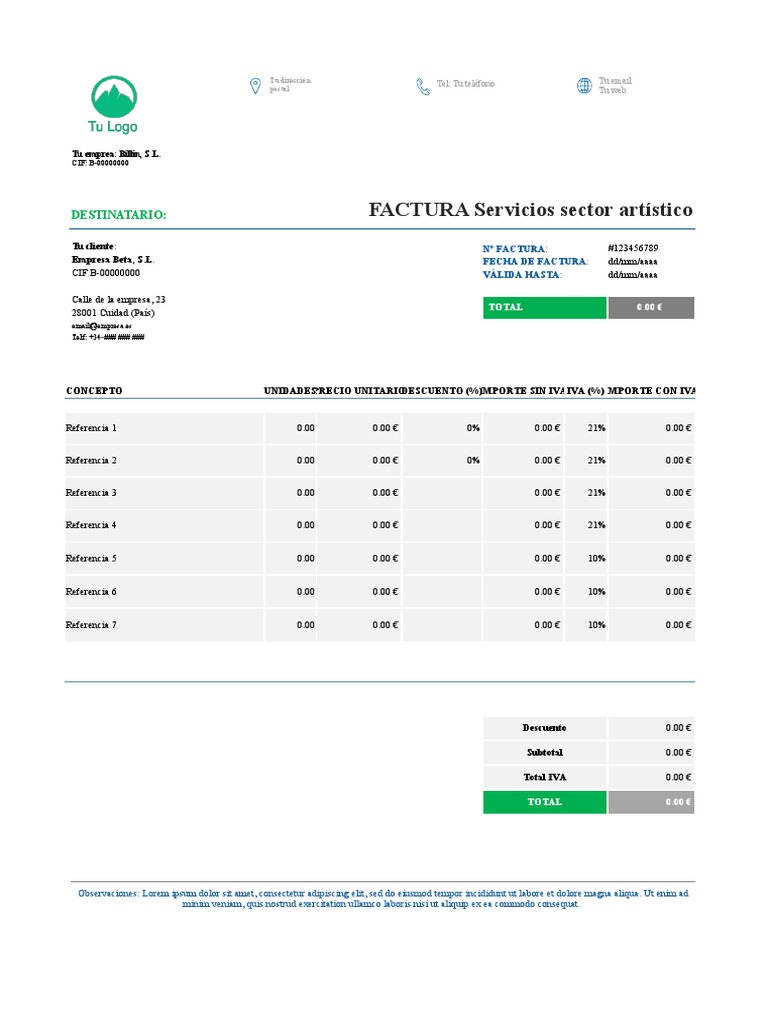 Plantilla Factura Artistas Billin | PDF