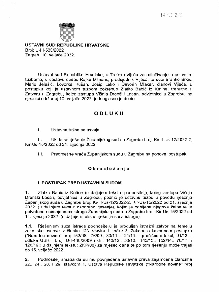 Odluka Ustavnog Suda - Zlatko Babić | PDF