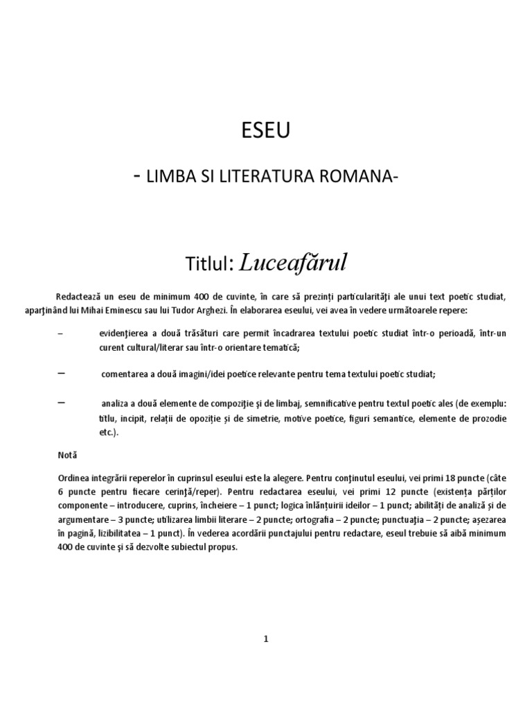 Eseu Luceafarul | PDF