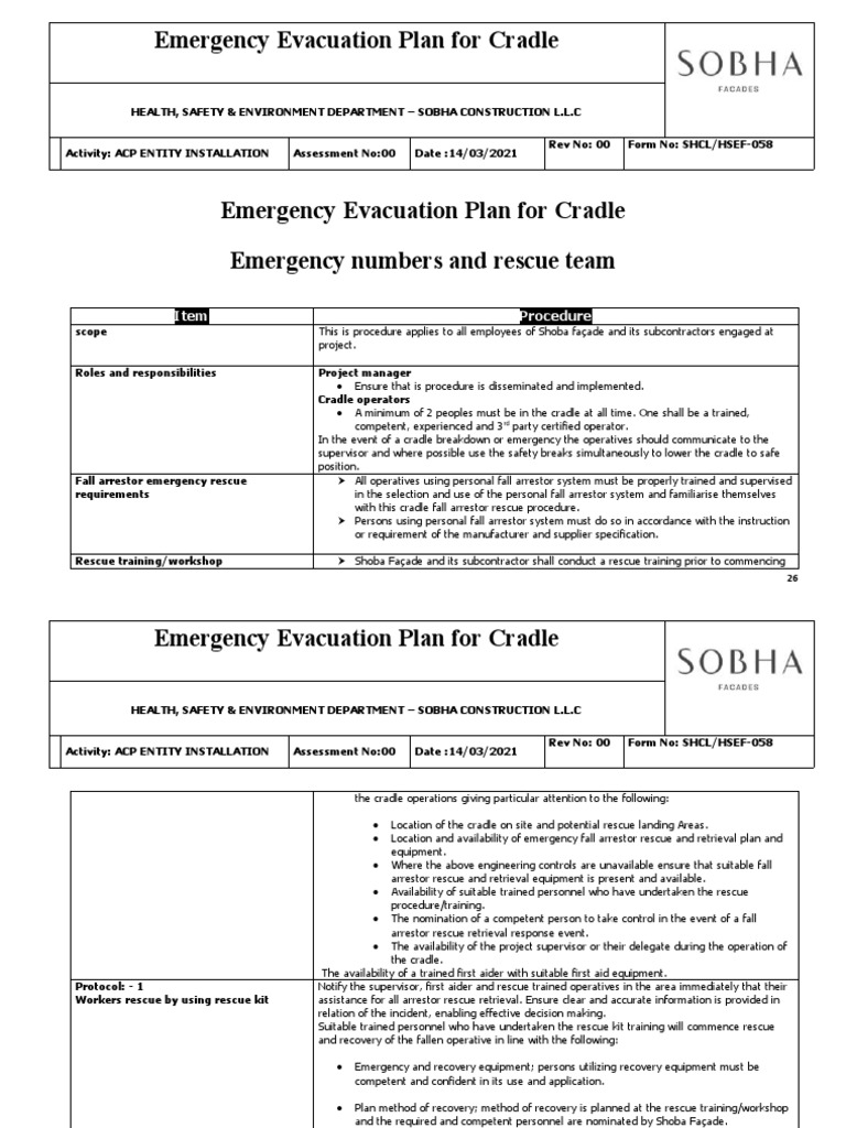 Emergency Evacuation Plan For Cradle | PDF | Emergency | First Aid